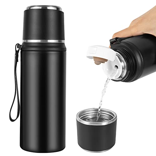 Tnnkmy Insulated Water Bottle-Large Stainless Steel Bottle with Drinking Cup,Double Walled Outdoor Sport Travel Mug,Vacuum Flask 800ml
