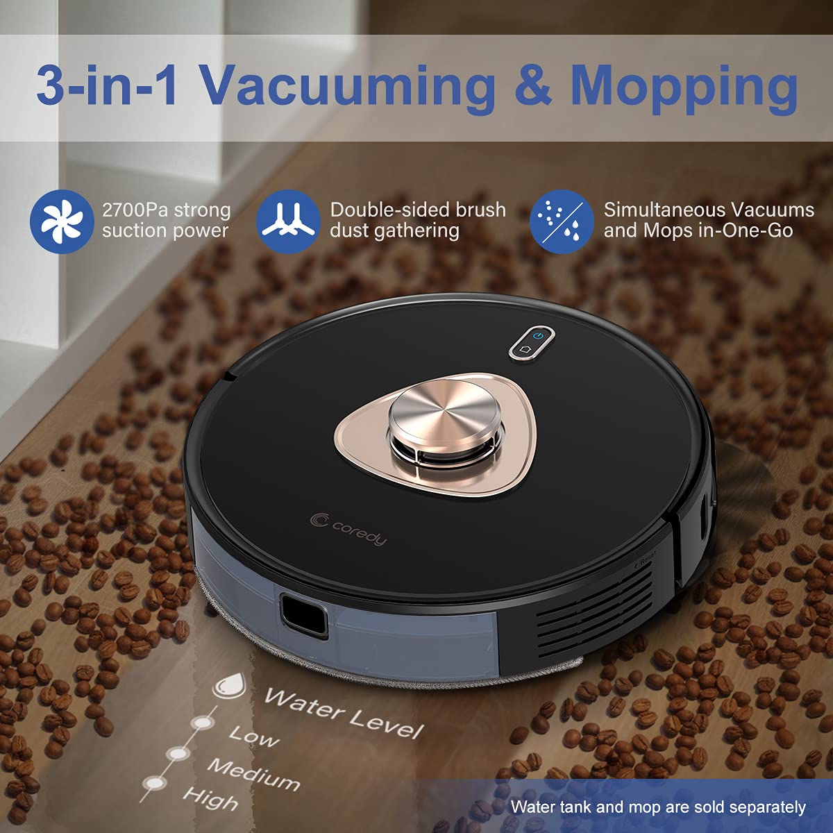 Coredy L900 Robot Vacuum Cleaner, Smart Laser Navigation, Precision AI Mapping Technology, Compatible with Alexa, 2-in-1 Vacuum & Mop Robotic Vacuum, 2700pa Power Suction Ideal for Pet Hair
