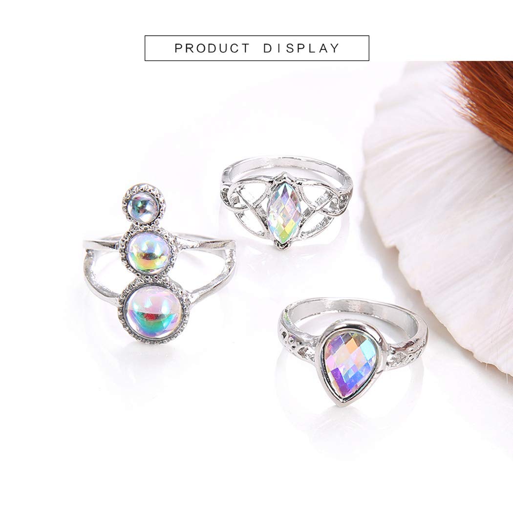 Fairyu Boho Gemstone Joint Knuckle Rings Crystal Stackable Rings Finger Mid Rings Jewelry for Women and Girls (3PCS)