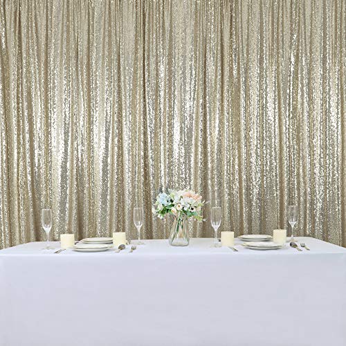 Hahuho Champagne Sequin Backdrop Curtain, 4PCS 2FTx8FT Glitter Backdrop Curtain for Parties, Christmas, Wedding, Party Decoration(4 Panels, 2FT x 8FT, Champagne