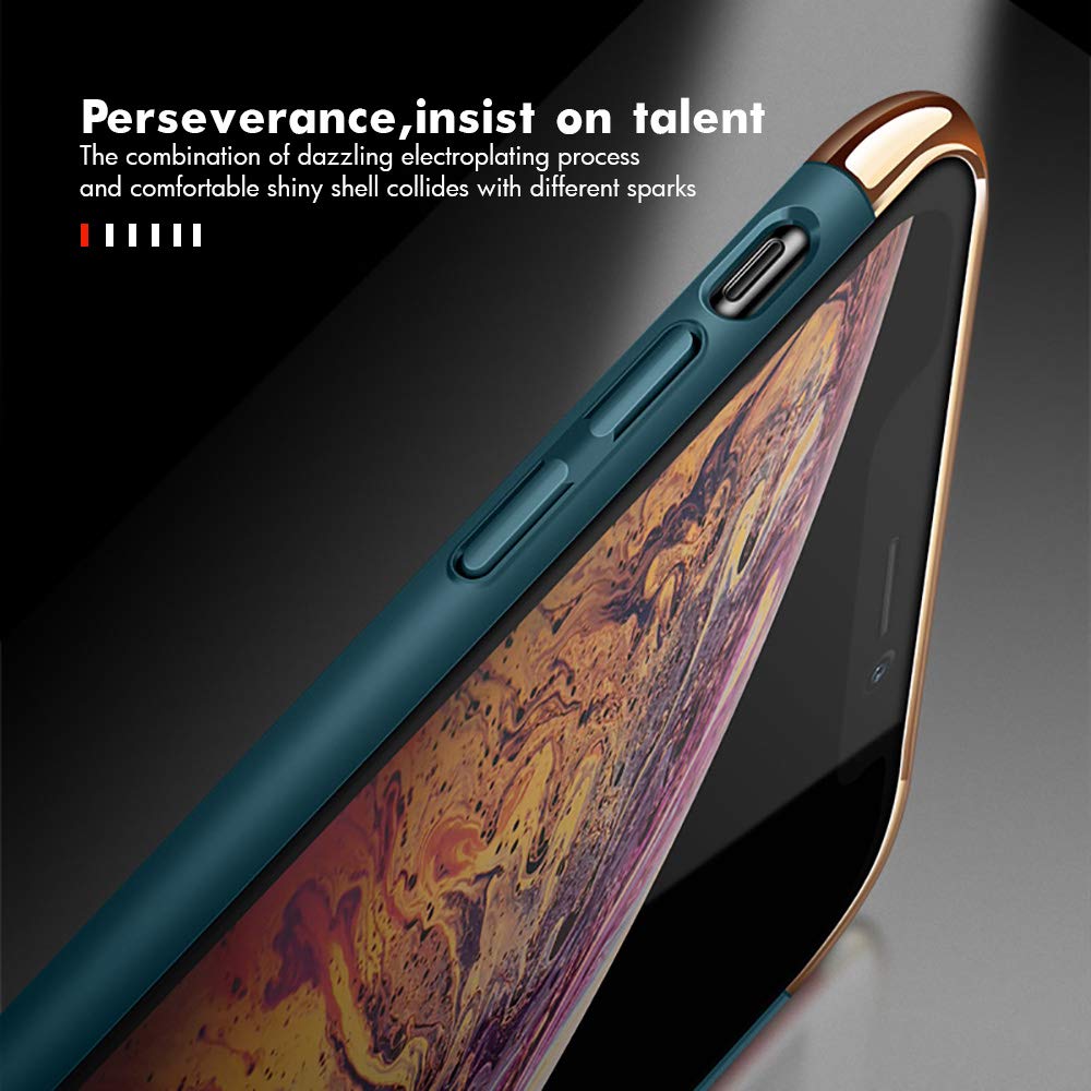 CROSYMX iPhone X/XS Case, 3 in 1 Ultra Thin and Slim Hard Case Coated Non Slip Matte Surface with Electroplate Frame for Apple iPhone X/XS(5.8'') - Dark Green