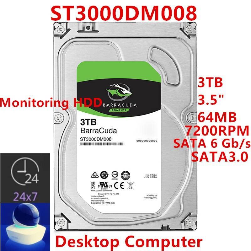 HDD for 3TB 3.5" SATA 6 Gb/s 64MB 7200RPM for Internal Hard Drive for Surveillance HDD for ST3000DM008