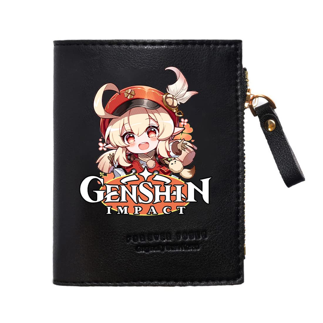 ECTOZ for Genshin Impact Wallet Pu Short Horizontal Bi-Fold Coin Purse Klee Men's and Women's Game Peripheral Credit Card Bag (Color : Black)