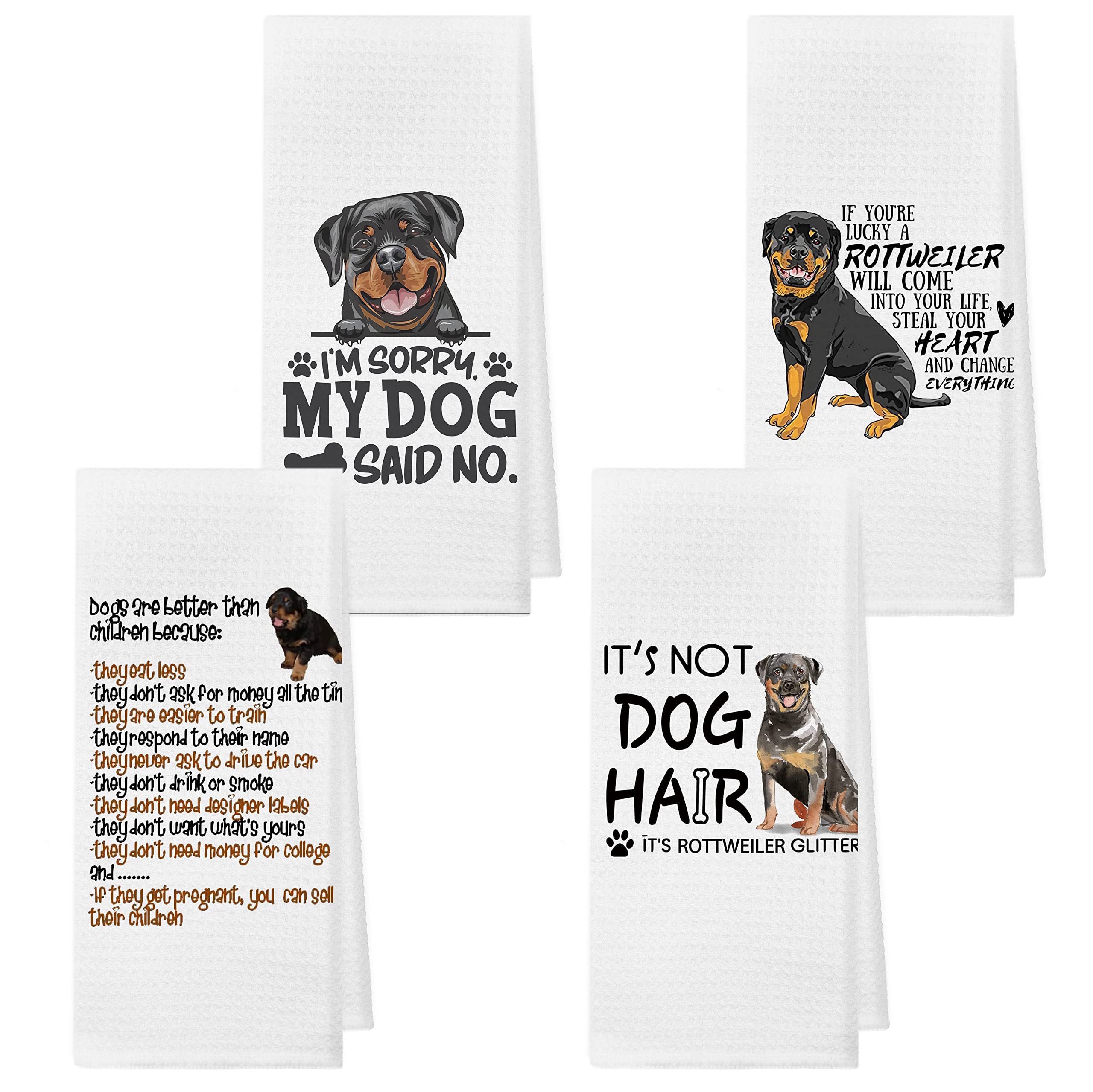 Funny Rottweiler Dog Absorbent Kitchen Towels And Dishcloths 16Ă24 Inches Set Of 4,Cute Rottweiler Lovers Gifts Hand Towel Dish Towel Tea Towel For Kitchen Bathroom Decor,Rottweiler Owners Gifts
