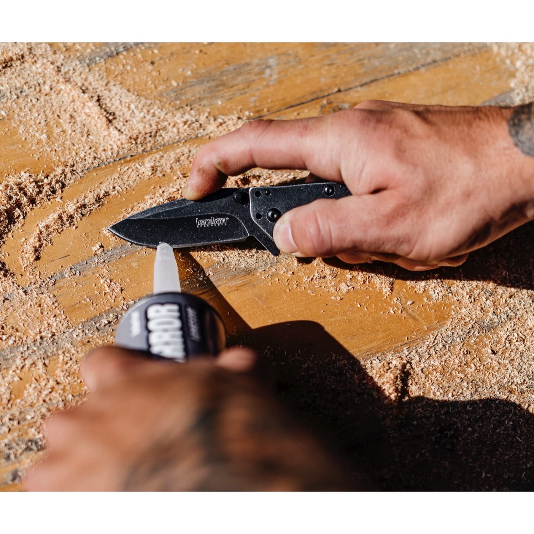 Kershaw Cryo Blackwash (1555BW); Rick Hinderer Design Drop Point Pocket Knife; SpeedSafe Assisted Opening with Flipper or Thumbstud; 4-Position Deep-Carry Pocketclip; Lanyard Hole; Frame Lock; 4.1 oz