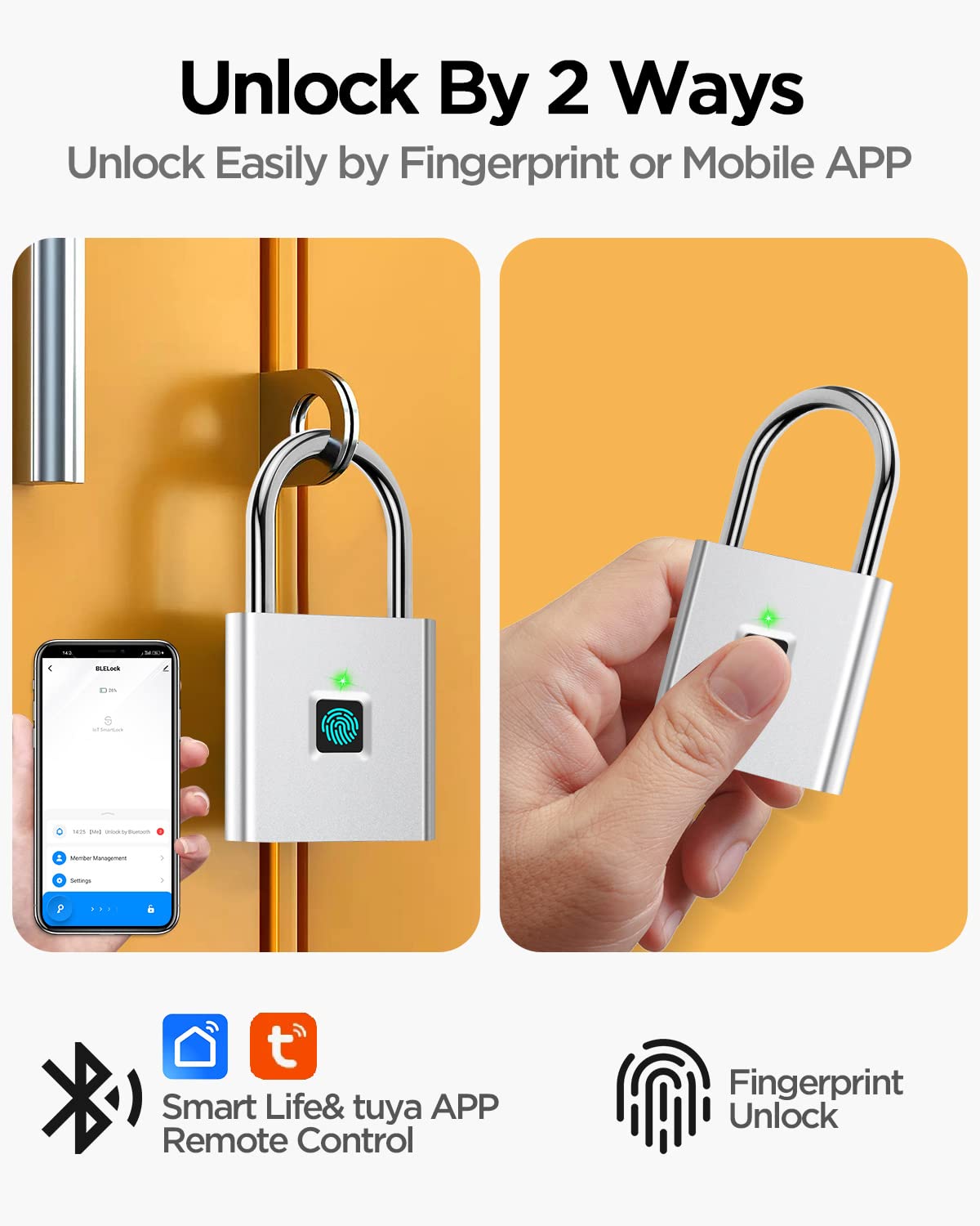 Fingerprint Padlock, AICase Bluetooth Lock APP Remote Unlock, Smart Padlock,Fingerprint Lock,Keyless Biometric Lock Suitable for Luggage,Suitcase, Backpack, Bike, School Locker, Gym Locker Lock