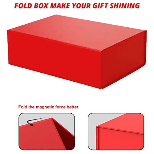 MONDEPAC Gift Box 11x7.5x3.5 Inches,Red Gift Boxes with Magnetic Lid,Christmas Gift Box Contains Card, Ribbon, Shredded Paper Filler Gift Box for Gift Packaging,Christmas Birthdays Gift Packaging