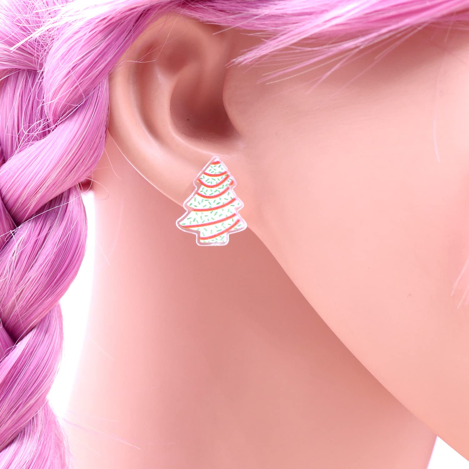 Cute Acrylic Christmas Tree Stud Earrings Chocolate Colorful Lanterns for Women Winter Xmas Festive Merry Christmas Holiday Jewelry Gift-A