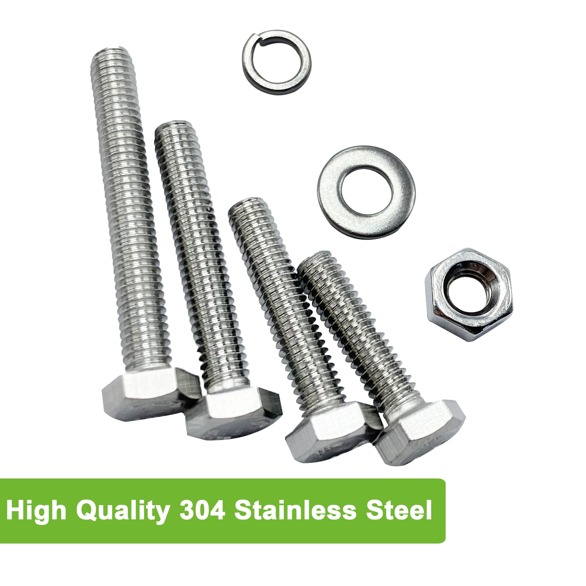 ECKJ M3 Stainless Steel Hex Head Screws Bolts Nuts Flat Spring Washers Assortment Kit 400Pcs(100 Set) Metric Hexagon Cap Screws, Fully Threaded, External Hex Drive 4 Lengths (16/20/25/30mm)