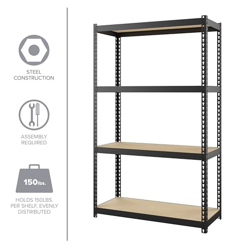 Space Solutions 1000 Riveted Steel Shelving 4-Shelf Unit, 12D x 30W x 48H, Black