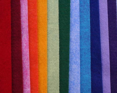 Wool Felt Blend, Merino Wool and Rayon, All Natural fibers, 9x12 inch, 12 Sheets (Rainbow)