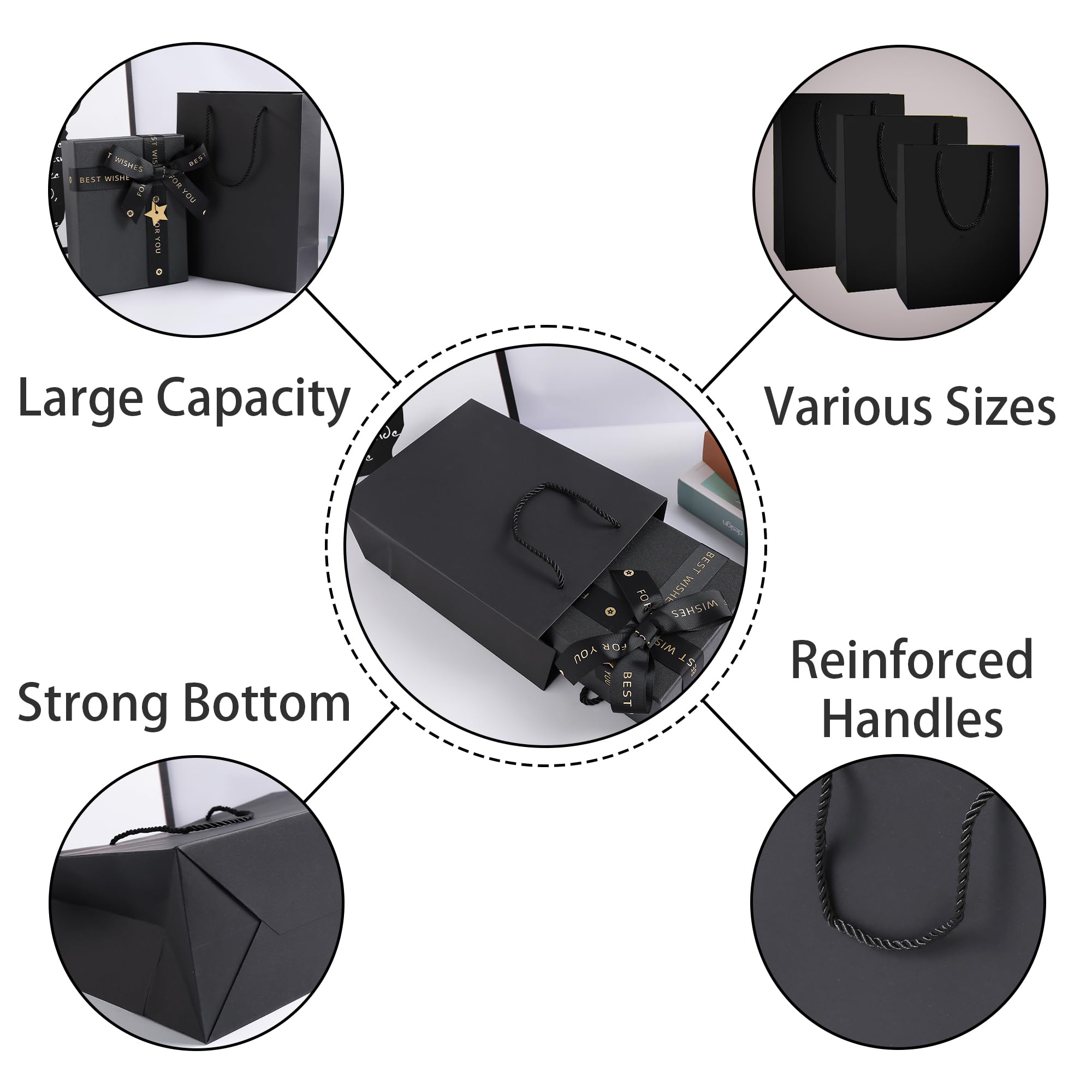 SHIPKEY 10 Pack Small Gift Bags | 6x2.5x8inch Black Gift Bags, Gift Bags for Men, Wedding Gift Bags, Black Paper Bags
