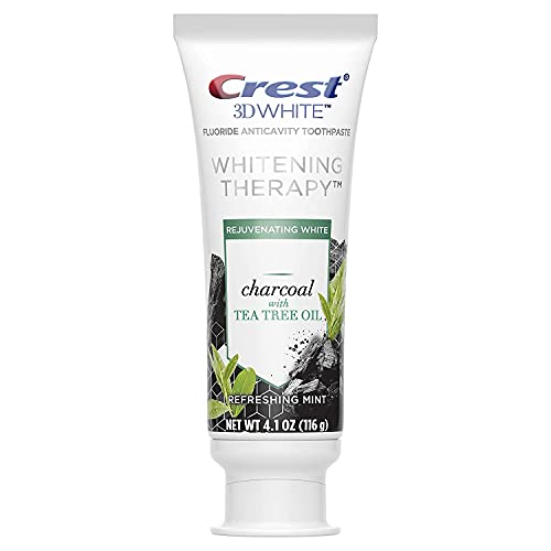 Crest 3D White Whitening Therapy Toothpaste, Charcoal with Tea Tree Oil, Refreshing Mint, 4.1 oz (116g) - 2 Tubes2