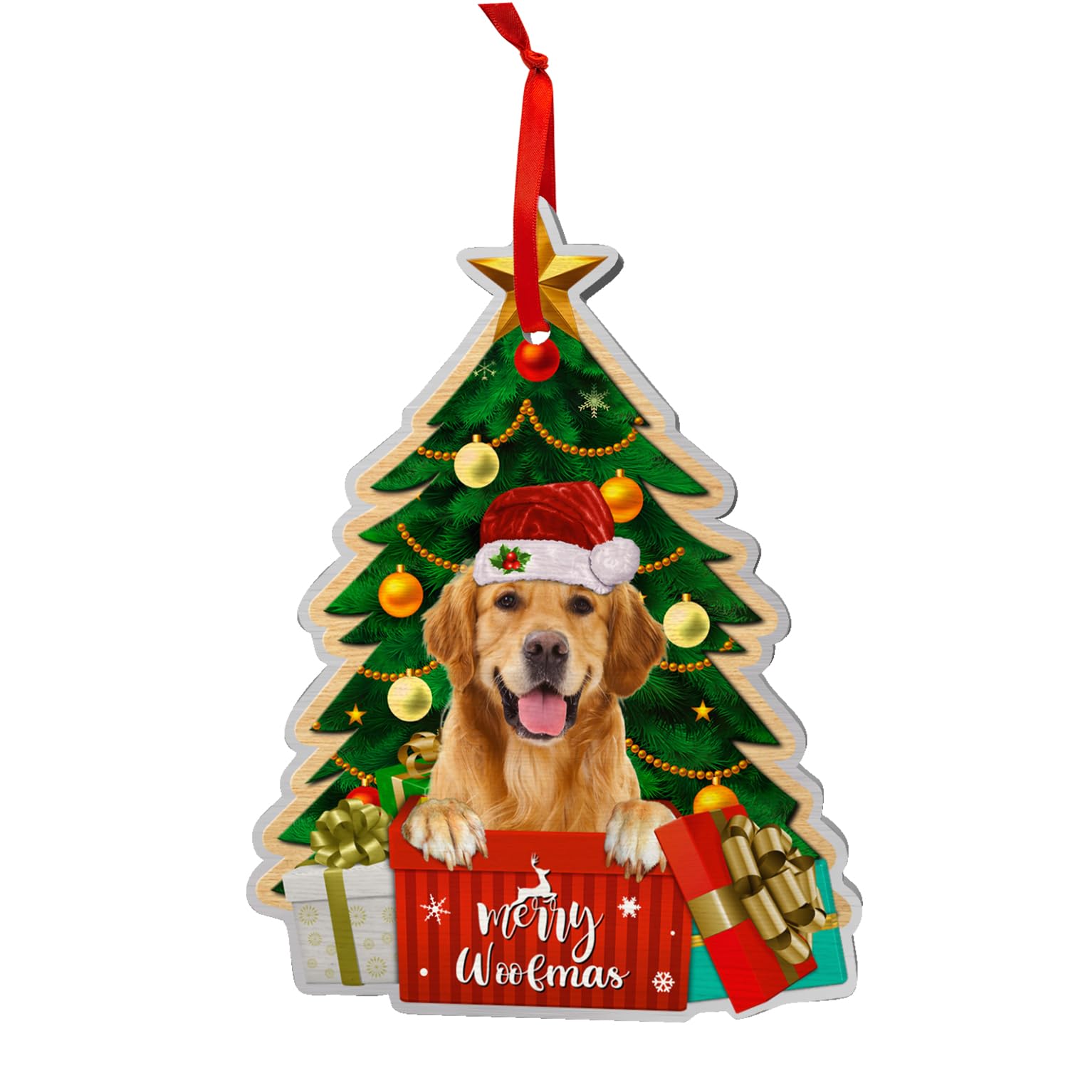 COUPLE FOX Golden Retriever Dog Ornaments Christmas Tree, Golden Retriever Aluminium Ornament, Christmas Decoration 2023 for Golden Lovers, Dog Mom, Dog Dad, Pet Lovers