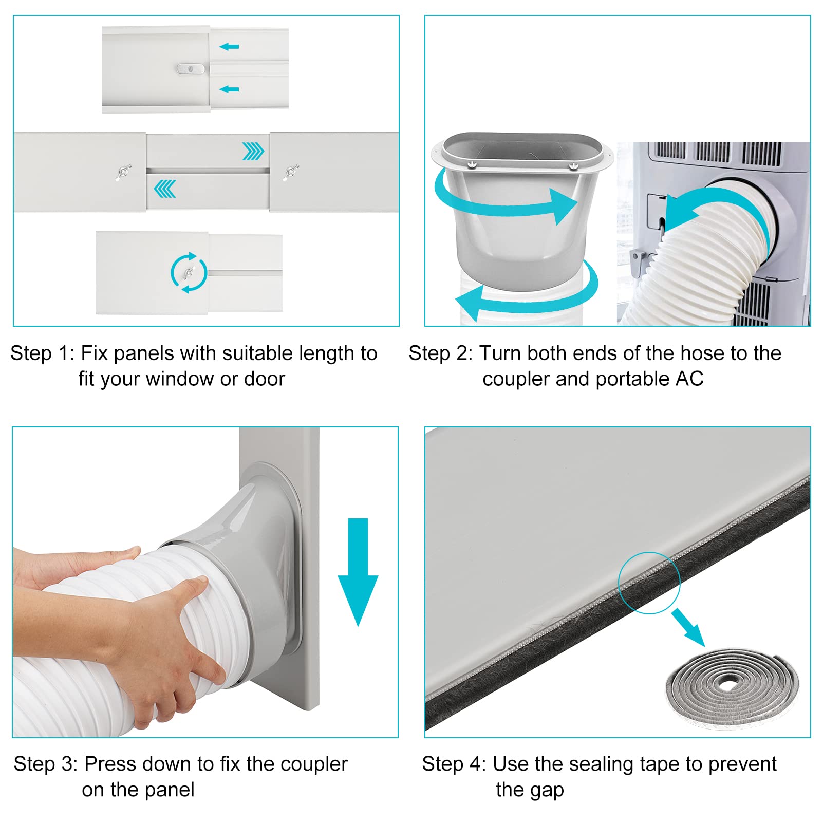 Foancie Portable AC Window Vent Kit with 5.9” Exhaust Hose & Coulper, Universal Window Seal for Portable Air Conditioner, Adjustable AC Duct Kit for Sliding Horizontal & Vertical Windows