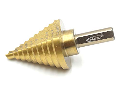 Innetoc 3/8" Shank Titanium Step Drill Bit, 1/4' to 1-3/8' in 1/8' Increments with SafePlastic Case|10 Steps