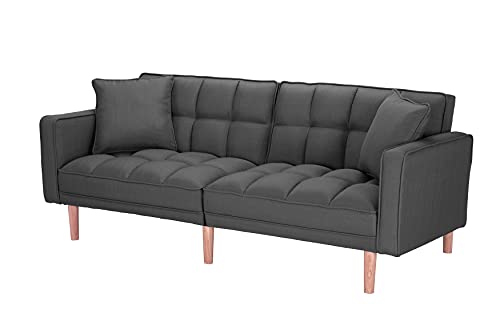 Lepfun Sleeper Sofa Bed Modern Tuft Futon Couch Convertible Loveseat Sleeper Reclining Sofa Bed Twin Size with Arms and 2 Pillows for Living Room, Dark Grey