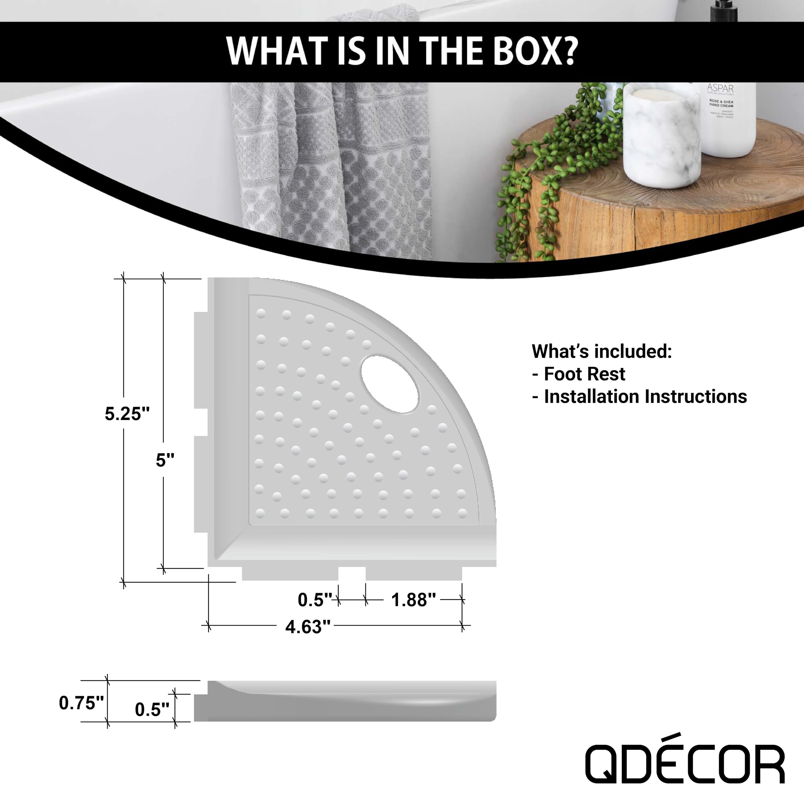 Questech Decor Shower Footrest, Wall Mounted Corner Shower Shaving Shelf, Lugged for New Construction, Shower Corner Shelf for Tiled Walls, 5 Inch Metro Lugged, Oil Rubbed Bronze