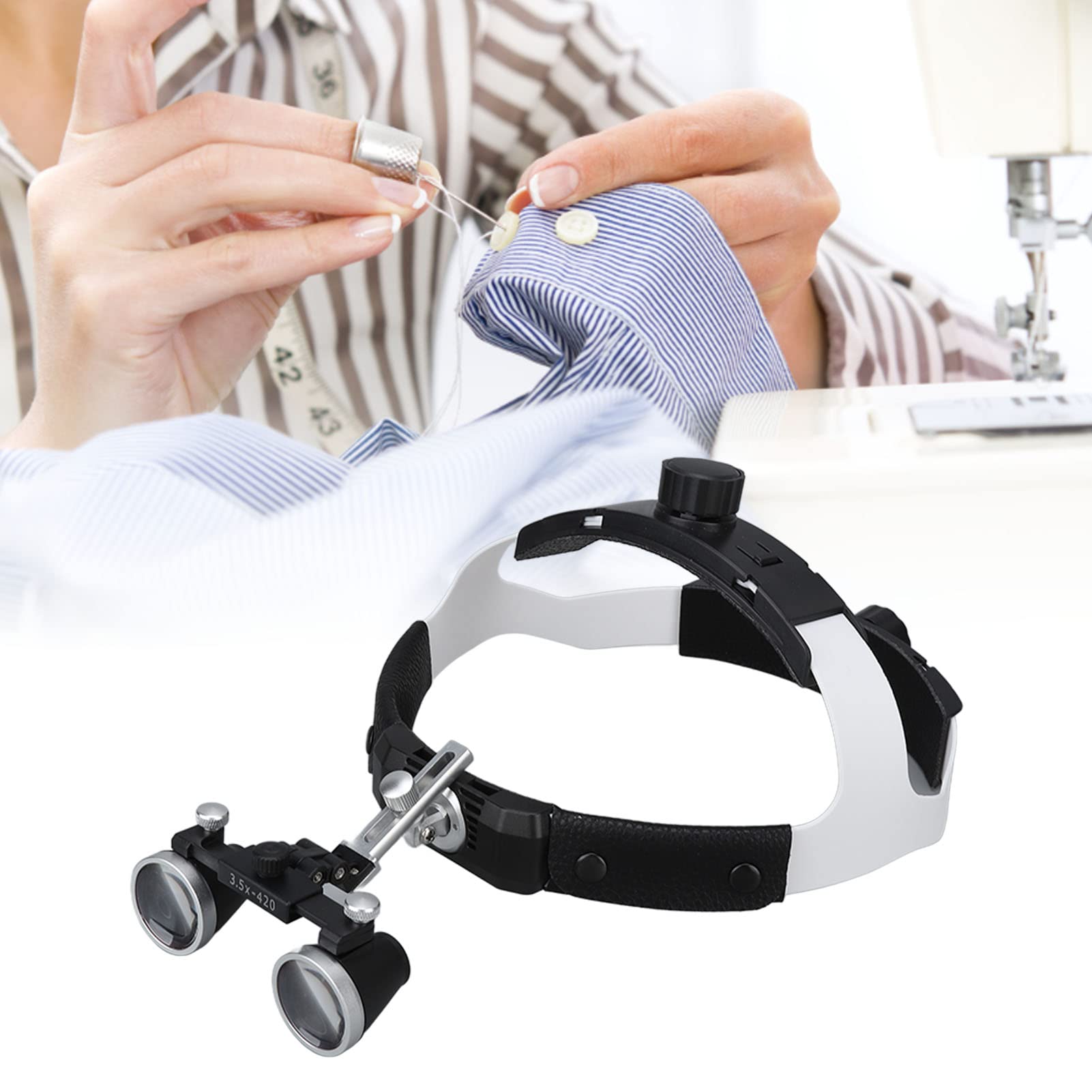Headband Magnifier Glasses, Head Mount Magnifier Hands Free Comfortable Light Angle Practical for Reading for Close Work (US Plug)