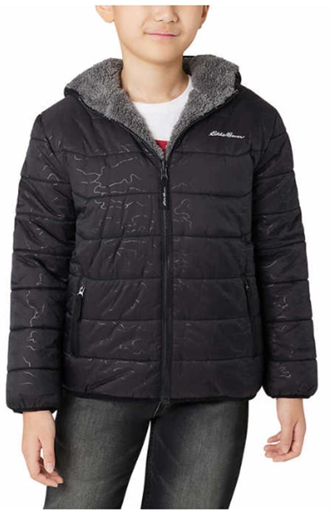 Eddie Bauer Kids Reversible Plush Hoodie Jacket (Onyx, Large 14/16)