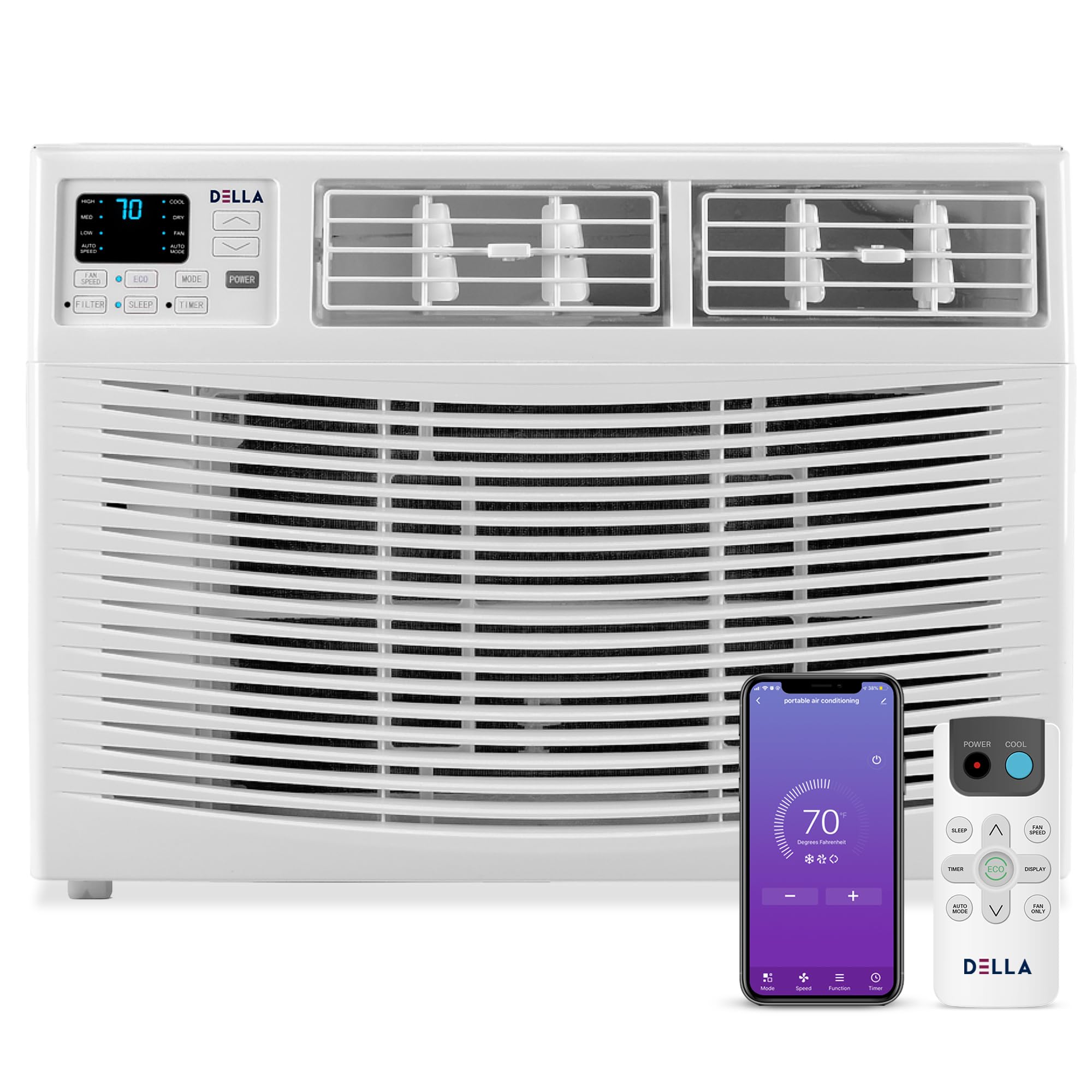 DELLA 8000 BTU 115V/60Hz Energy Saving Window Air Conditioner, Whisper Quiet AC Unit with Remote, Cools Up to 350 Square Feet