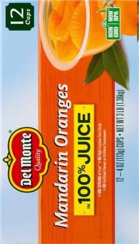 Del Monte Mandarin Orange in 100% Juice Snack Cups, 4-Ounce Cups (Pack of 12)