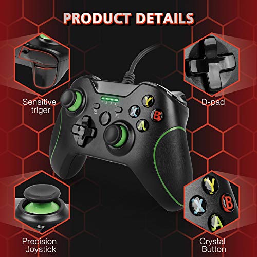 Controller for Xbox One,USB Wired PC Controller Gamepad Joystick for Xbox One, Windows 7/8/10 with 7.2ft Cord, Dual-Vibration Turbo, Trigger Buttons