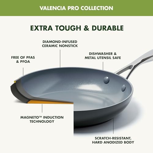 GreenPan Valencia Pro Hard Anodized Healthy Ceramic Nonstick 3.8 Quart Sauteuse Pan with 2 Handles and Lid, PFAS-Free, Induction, Dishwasher Safe, Oven Safe, Gray