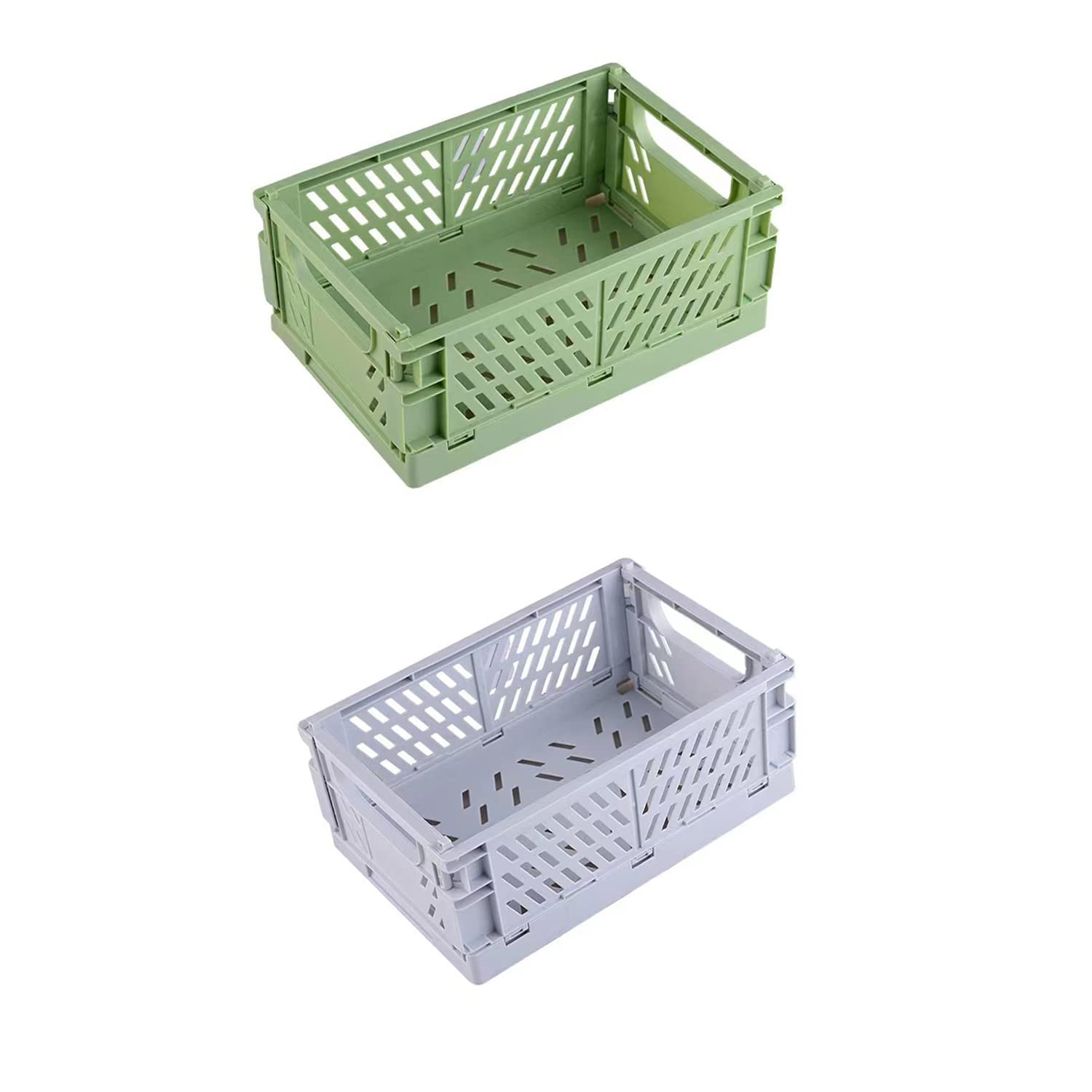 Doromy 2 Pack Pastel Plates Plastic Baskets for Shelf Storage Organizing Stackable Folding Bin Baskets Tray with Handles Durable Storage Crate for Home Kitchen Classroom Office Bedroom and Bathroom