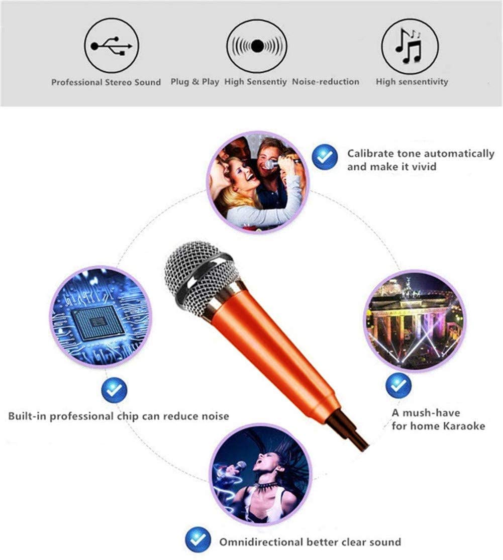 DELADOLA Mini Microphone,Portable Vocal Tiny Microphone, Asmr Microphone,Phone Microphone, Mini Karaoke Microphone for Voice Recording Chatting and Singing On iPhone,Android,Laptop Notebook(Orange)