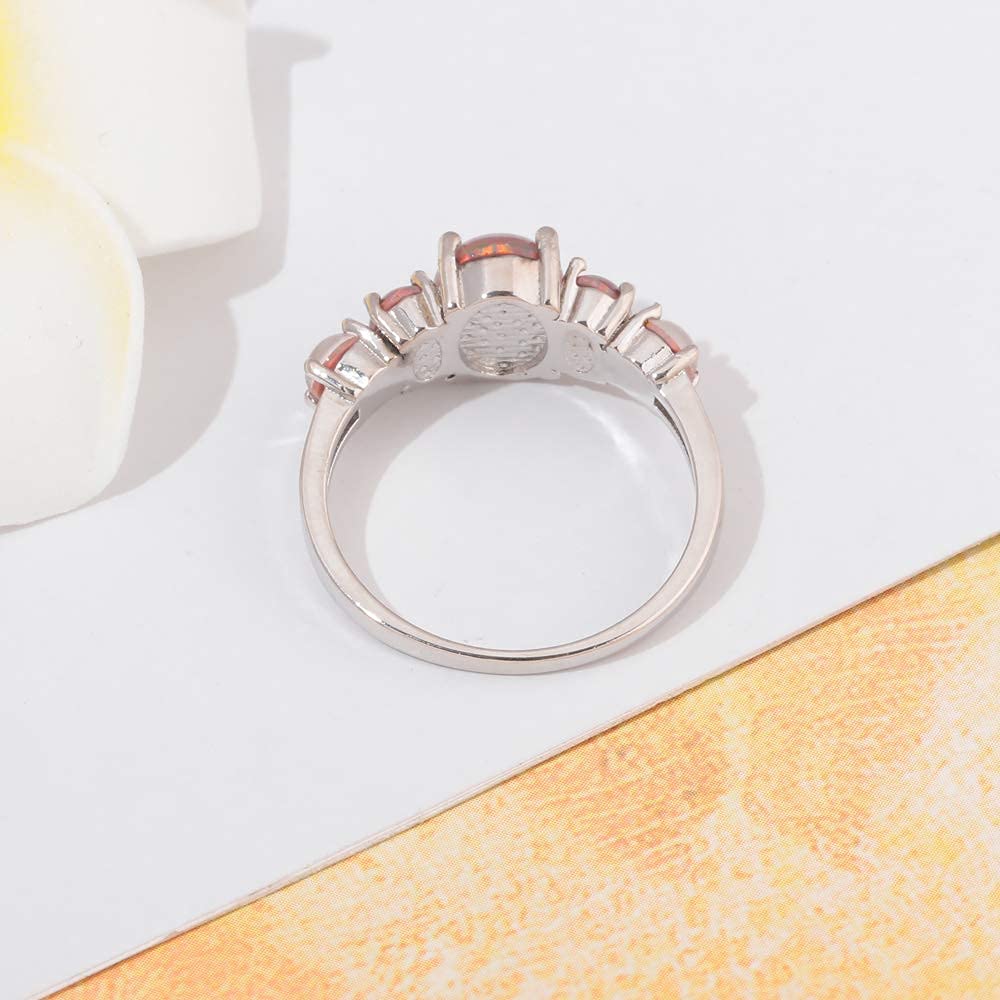 CiNily Orange Fire Opal Ring Women Jewelry Silver Plated Gemstone Ring Size 13