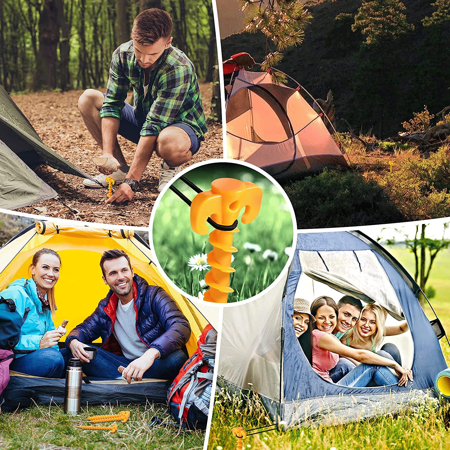 Dzsxlecc 16 Pack Plastic Tent Pegs,Heavy Duty Screw Shape Beach Tent Stakes,Outdoor Tent Pegs,7.9 inch Beach Stakes,The Ground Anchor is Suitable for Beach, Lawn,Camping (Yellow)