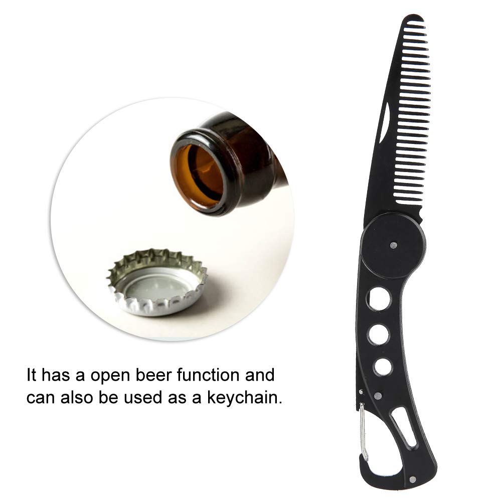 Delaman Beard comb for men, Stainless Steel Folding Beard Comb, Multifunctional Pocket Beard and Moustache Comb for Men Beard Mustache Styling