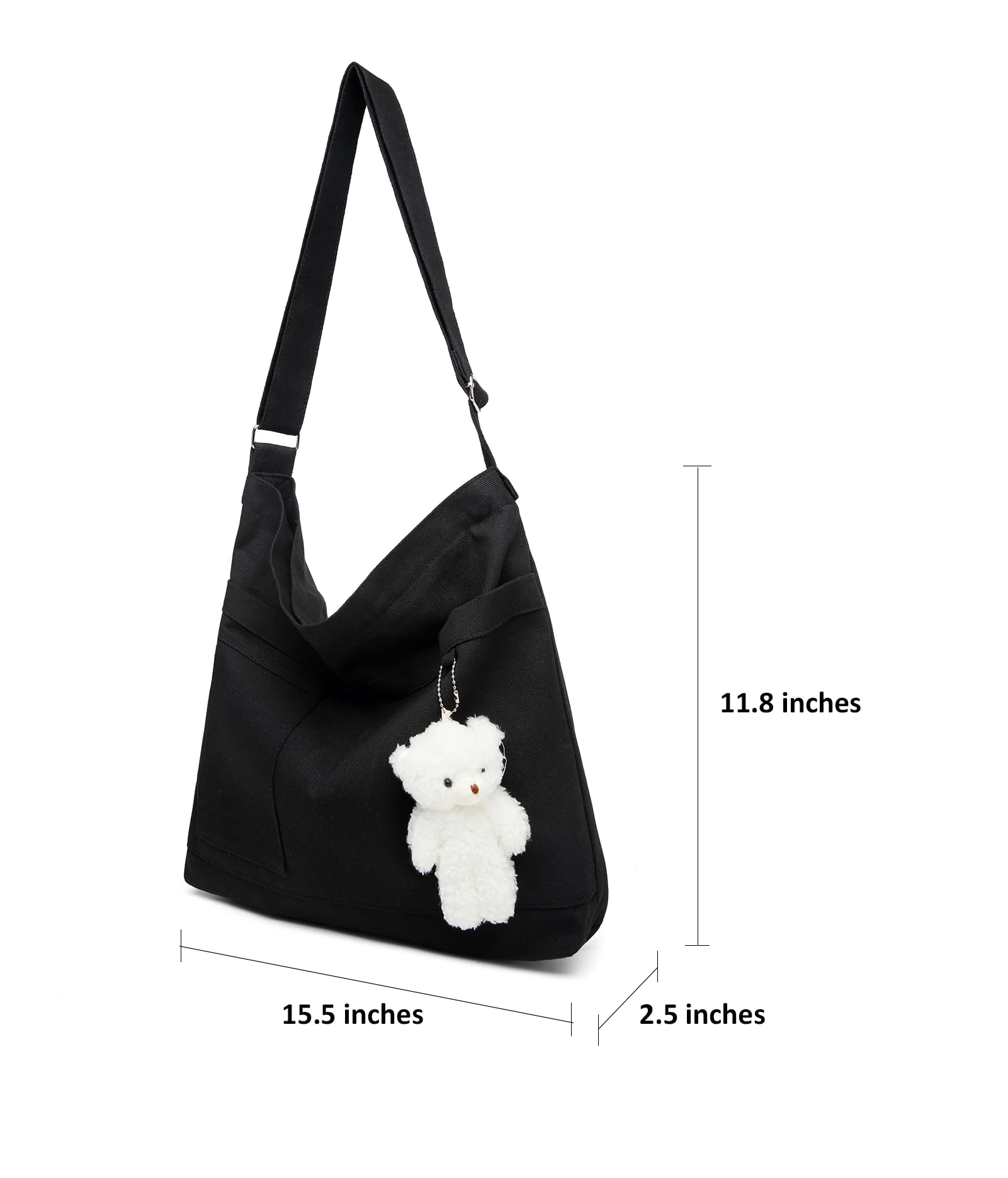 Covelin Womens Canvas Bag with Bear Pendant Crossbody Purse Top Zip Shoulder Handbag Army Green