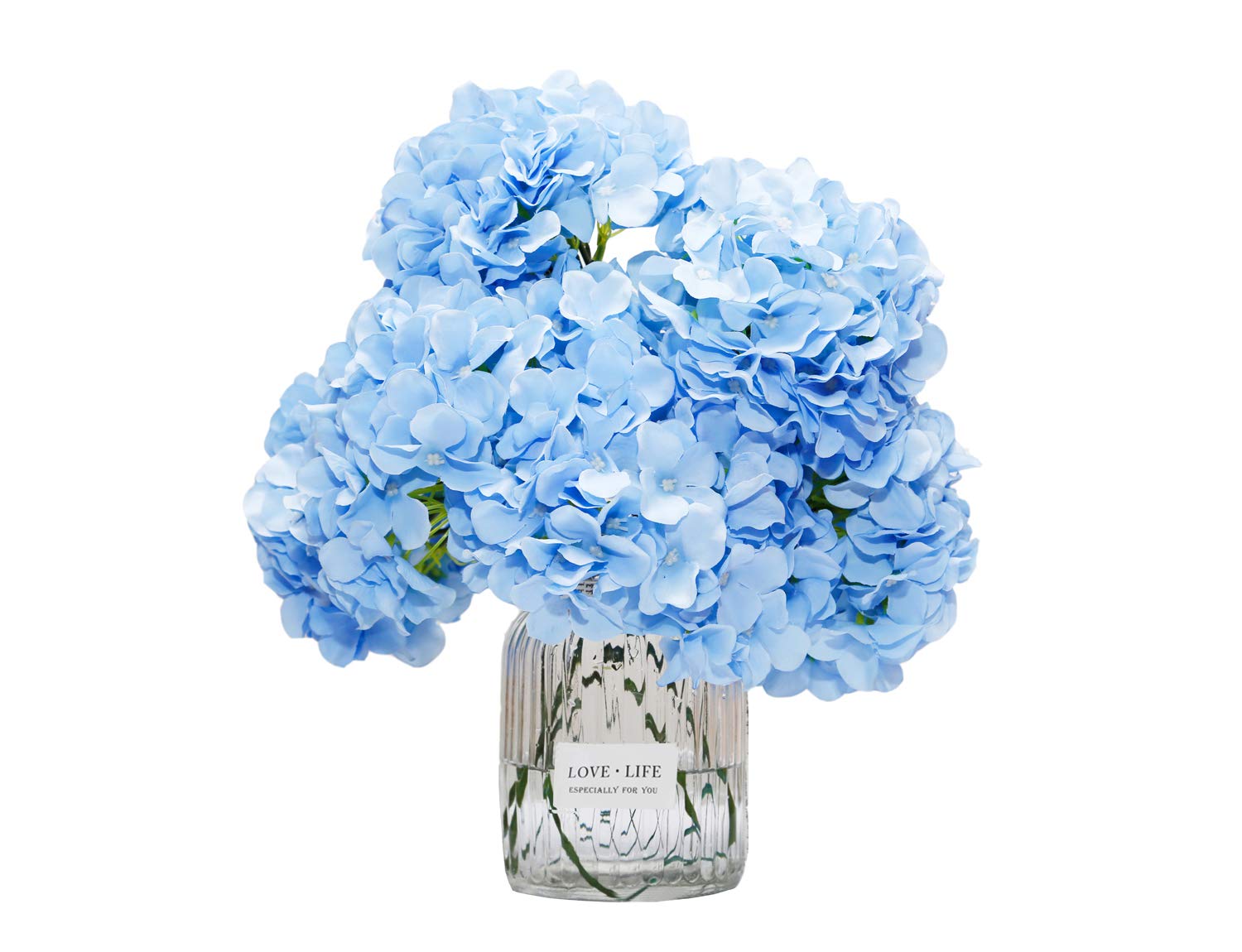 DuHouse Artificial Hydrangea Silk Flower Heads with Stem Fake Blue Hydrangea Bigger Flowers for Wedding Home Garden Centerpiece Pack of 6