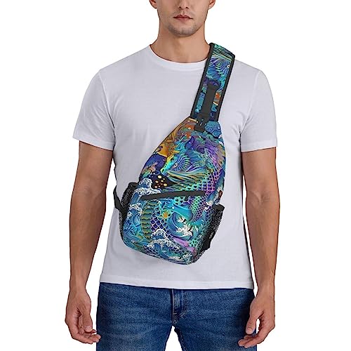 MANQINF Cool Chinese Dragon Sling Bag,Casual Crossbody Backpack Shoulder Chest Bag for Women Men Travel Hiking Daypack