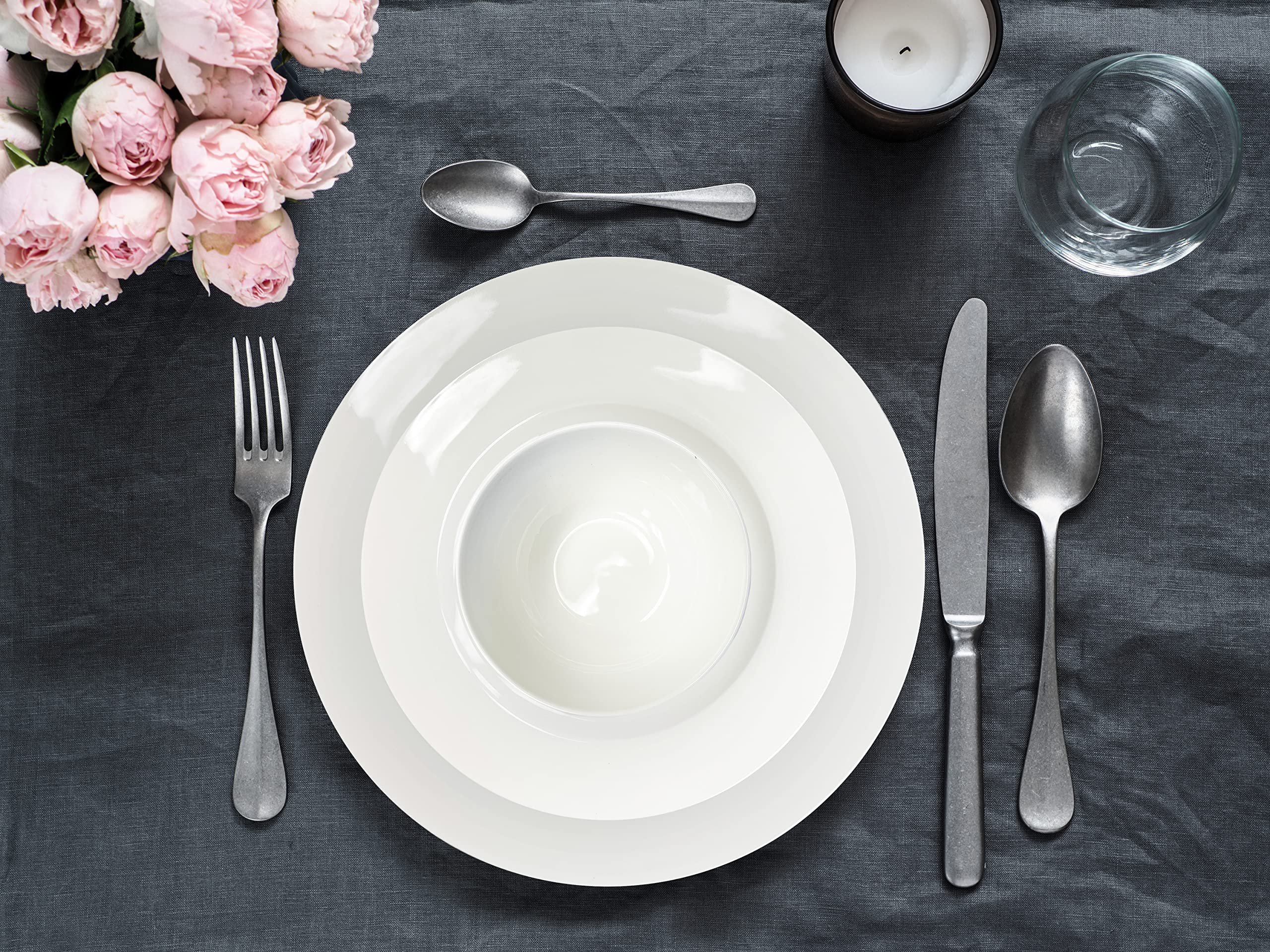 Dinnerware Set, Service for 4, 16 Piece Set, Bone China, White, Microwave Safe, Chip Resistant, Translucent, Elegant giftware, Kitchen Set for Essential Home