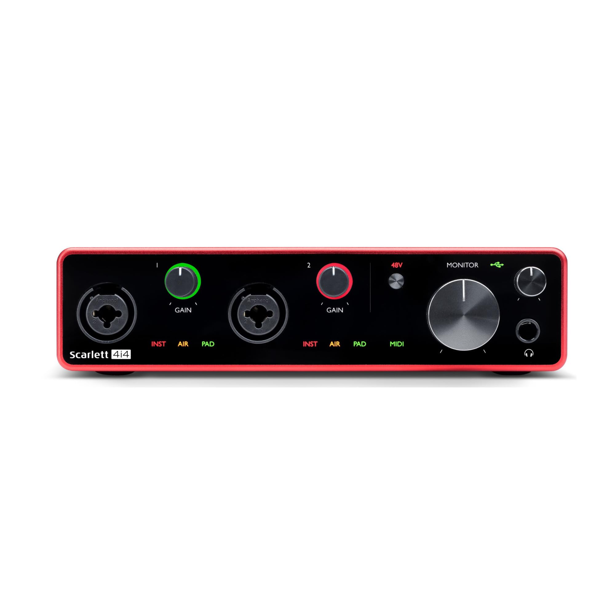 Focusrite Scarlett 4i4 3rd Gen 4x4 USB Audio Interface with Audio Technica ATH-M20x Studio Monitor Headphones Bundle (2 Items)