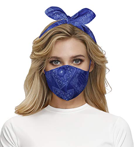 Decorative Masks Neck Gaiter Face Kids Mask Headband Bandana for Women Christmas Breathable Reusable Washable Face Cover Blue Pattern
