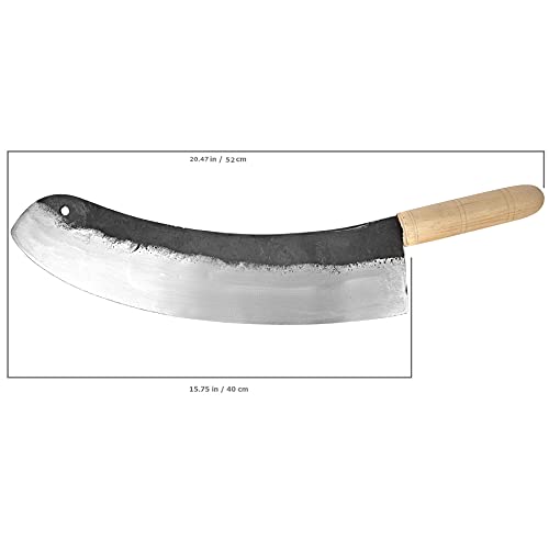 Healinnova Carbon Steel Handmade Forged Gourmet Professional Chef Chopping Curved Mincing Knife Kebab Big Blade Kitchen Cleaver - Pizza Cutting Show (15.7 in / 40 cm)