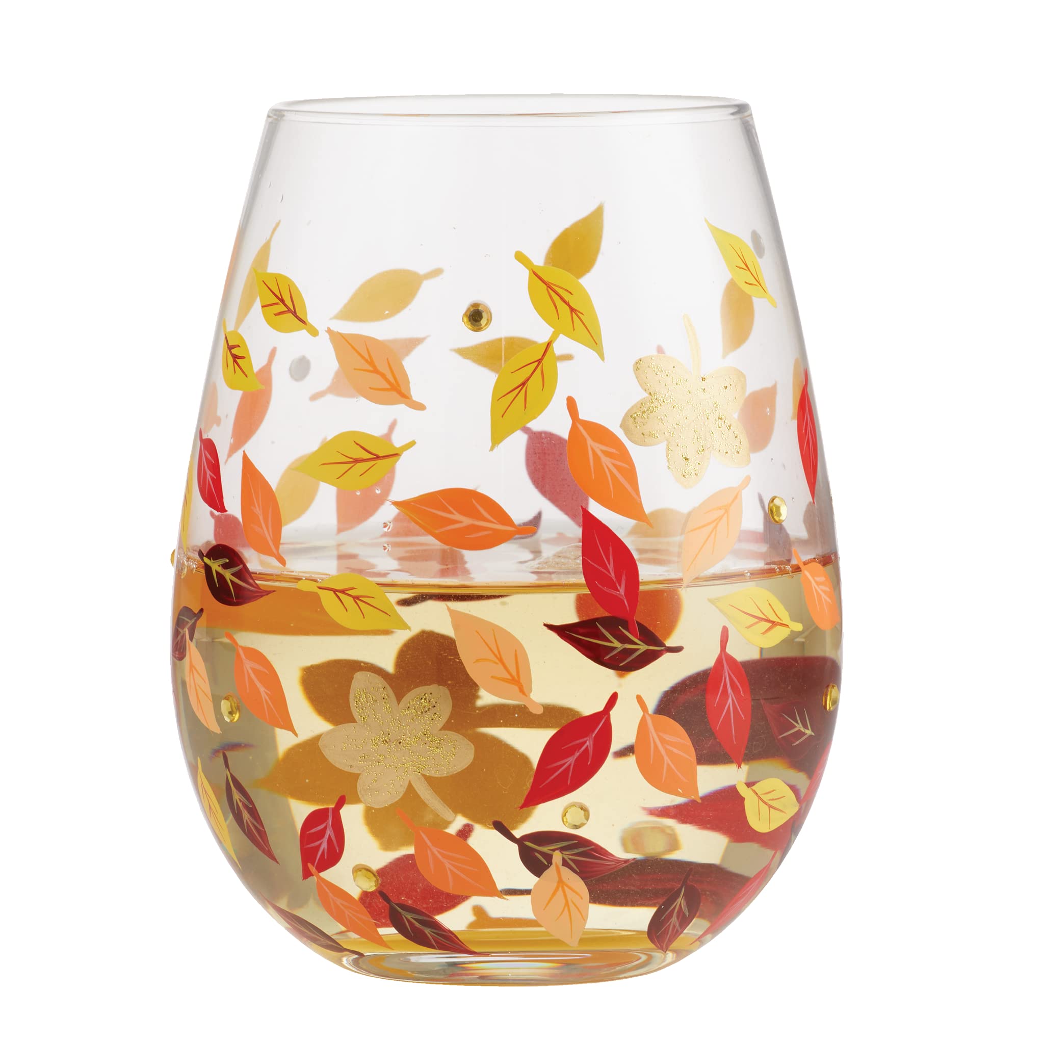 Enesco Designs by Lolita Leaves-a-Million Hand-Painted Artisan Stemless Wine Glass, 20 Ounce, Multicolor