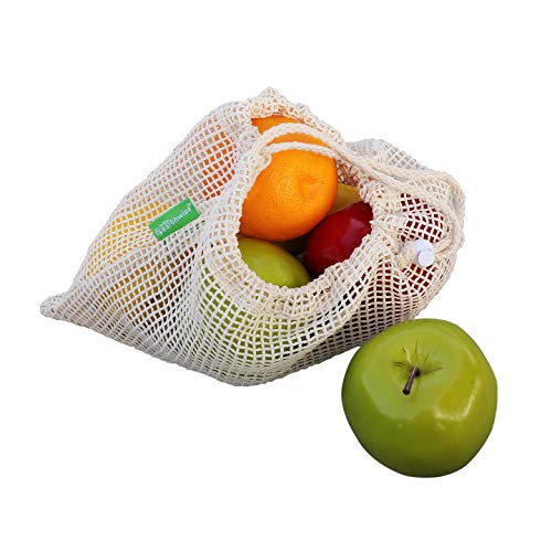 Earthwise Reusable Cotton Produce Bags Premium Set of 12 Grocery Bags Durable, Eco Friendly Material for Fruit and Vegetable Transport and Storage