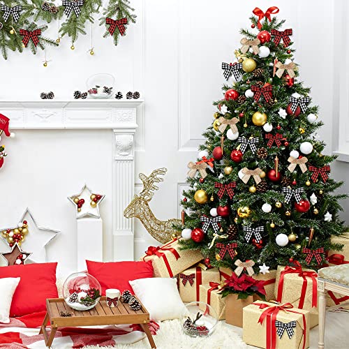 JOICE 120pcs Christmas Mini Burlap Bow Buffalo Plaid Bow for Craft,White and Black Checkered Bows Red and Black Gingham Ribbon Bows Farmhouse Home Decoration for Christmas Tree Gift Decorations (3 Colors)
