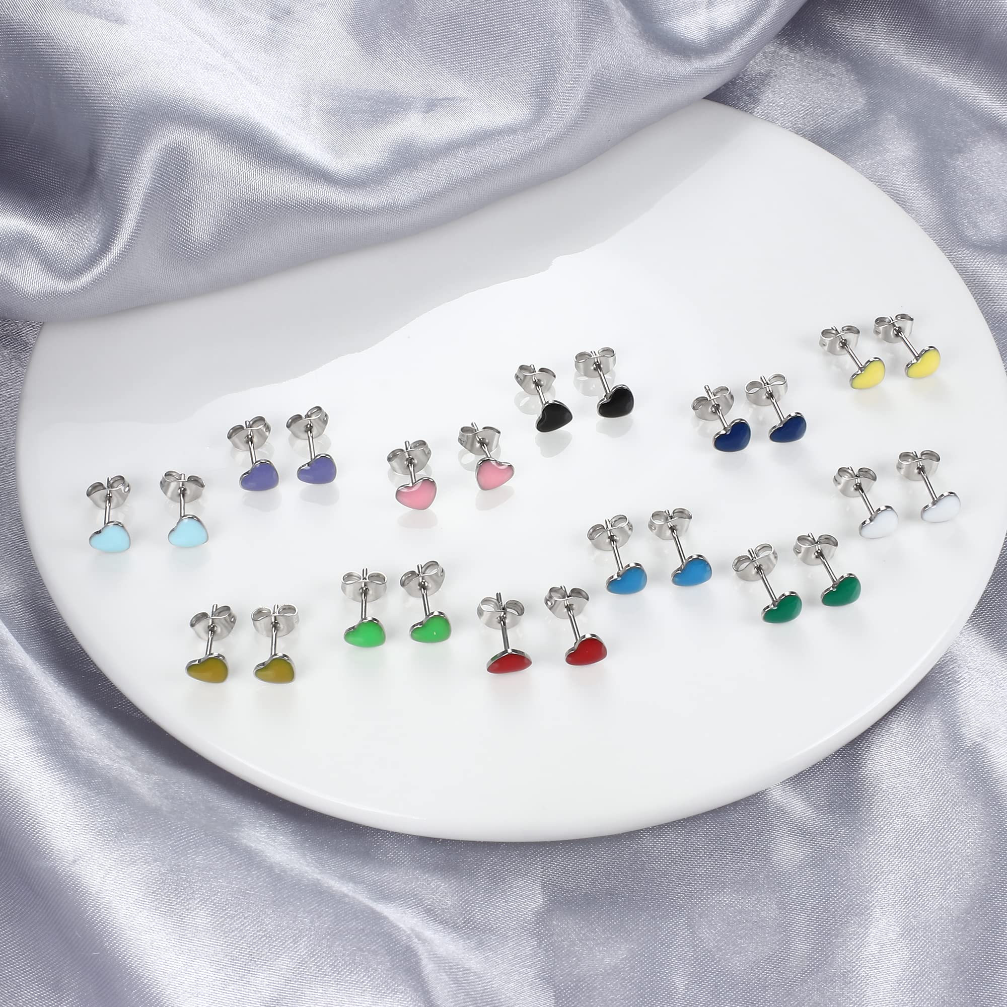 FASACCO Heart Stud Earrings Star Stud Earrings with Multiple Color Set Surgical Steel Earrings Heart
