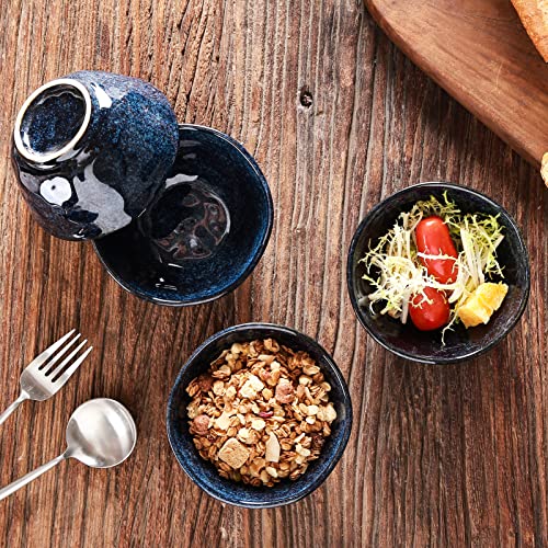 vicrays Ceramic Small Dessert Bowls Set - 10 oz, Set of 6, Microwave, Oven and Dishwasher Safe, for Rice, Ice Cream, Soup, Snacks, Cereal, Side Dishes, Kitchen Bowls Set (Starry Blue)