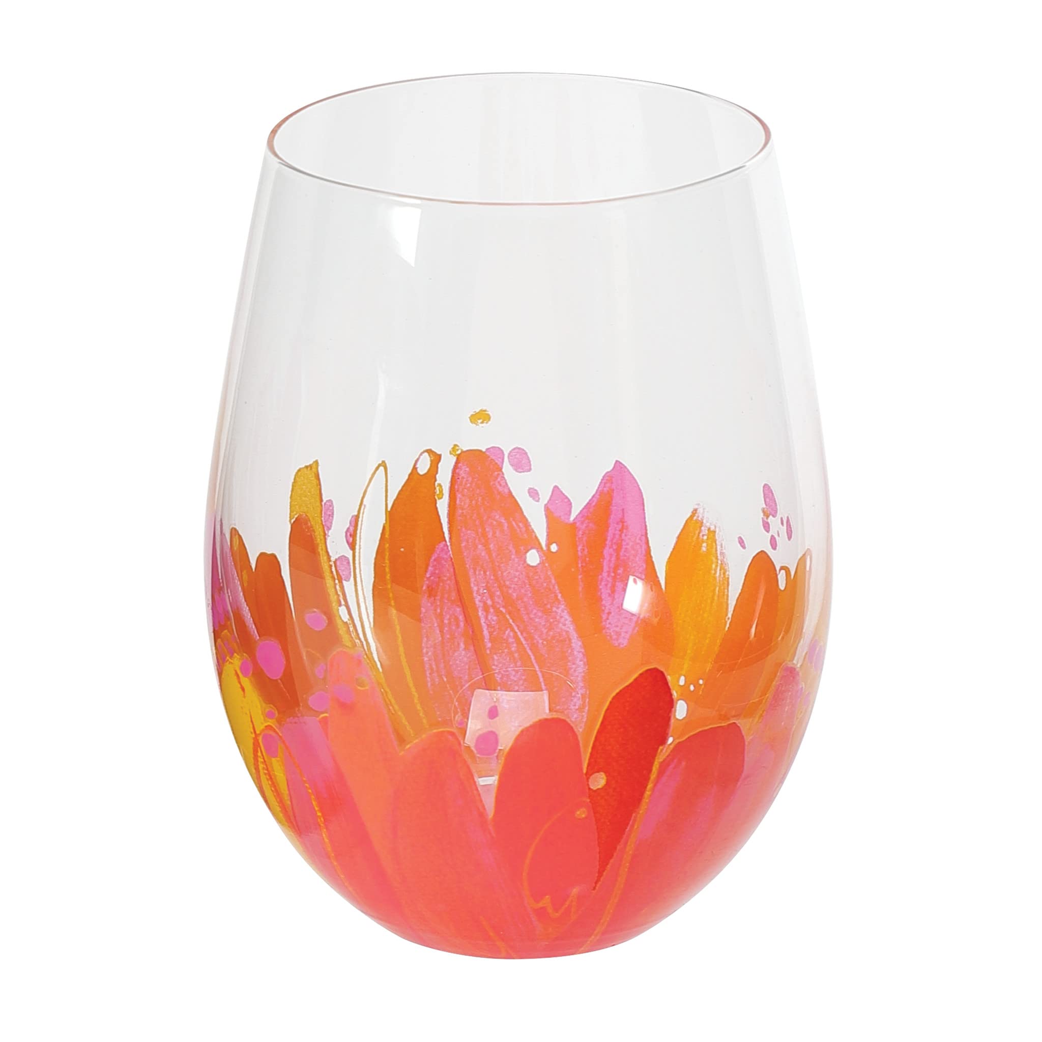 Enesco Izzy and Oliver EttaVee Jessi's Orange Garden Floral Stemless Wine Glass, 18 Ounce, Multicolor