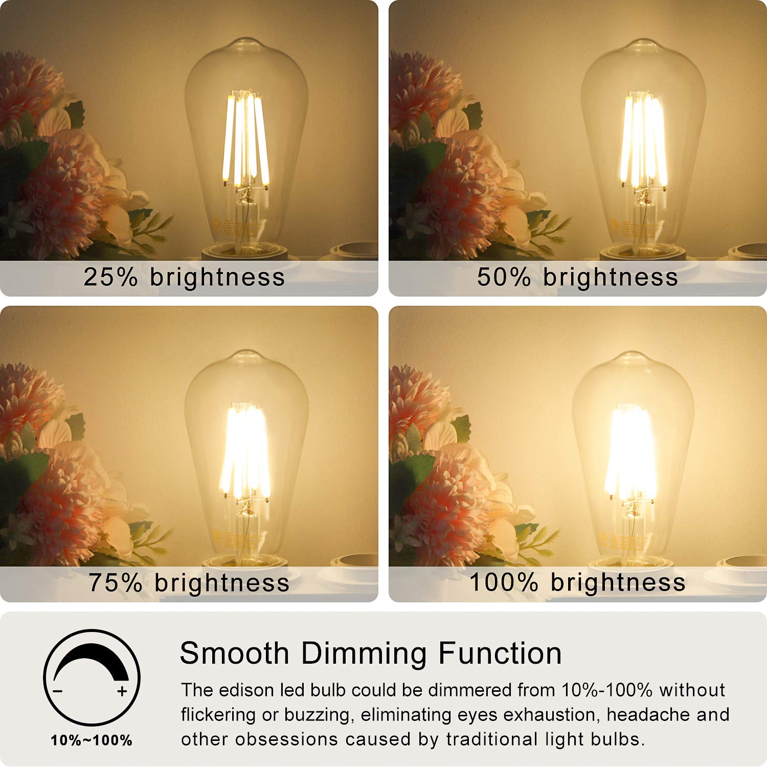 FANDBO LED Vintage Bulb 9W Dimmable LED Filament Light Bulb 75W-100W Incandescent Equivalent 1200LM ST64 Led Edison Bulb 3000K Soft White 90+ CRI E26 Medium Base Clear Glass for Home, Office, 4 Pack
