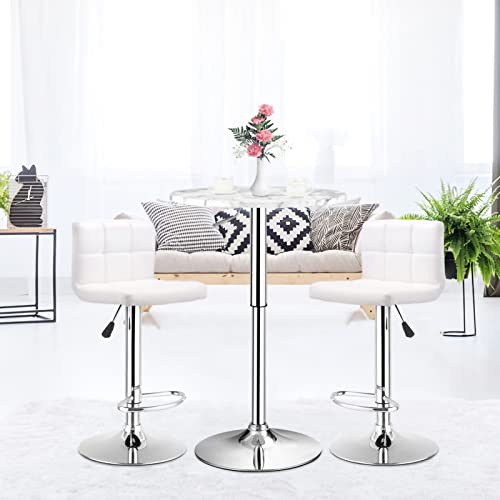 TUOCHUFUN Round Cocktail Bistro High Table with Black Top and Base,360° Swivel Cocktail Pub Table with Sliver Leg for Home, Bar Table (White)