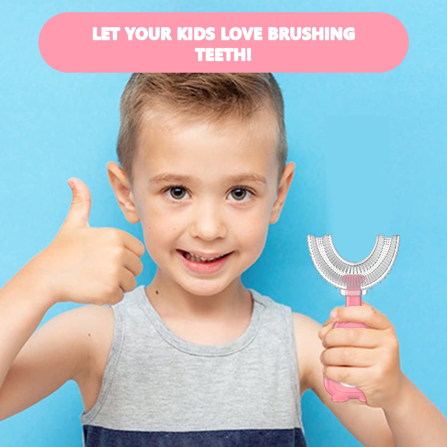 Wosninba 2PCS Kids U Shaped Toothbrush 360° Manual Toothbrush with Silicone Brush Head Full Mouth Toothbrush for Toddlers and Children (Style A)