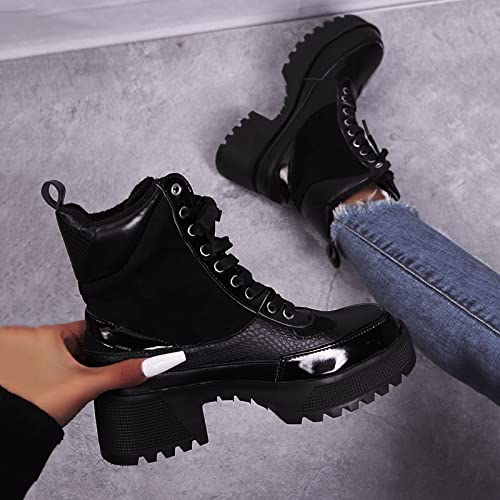 FASDNENDYS Medium Boots Boot Women's Shoes Casual Buckle Fashion Heel Leather Womens Boots with Memory Foam Black